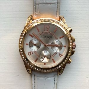 Studio Time | Accessories | Rose Gold White Leather Studio Time Watch ...